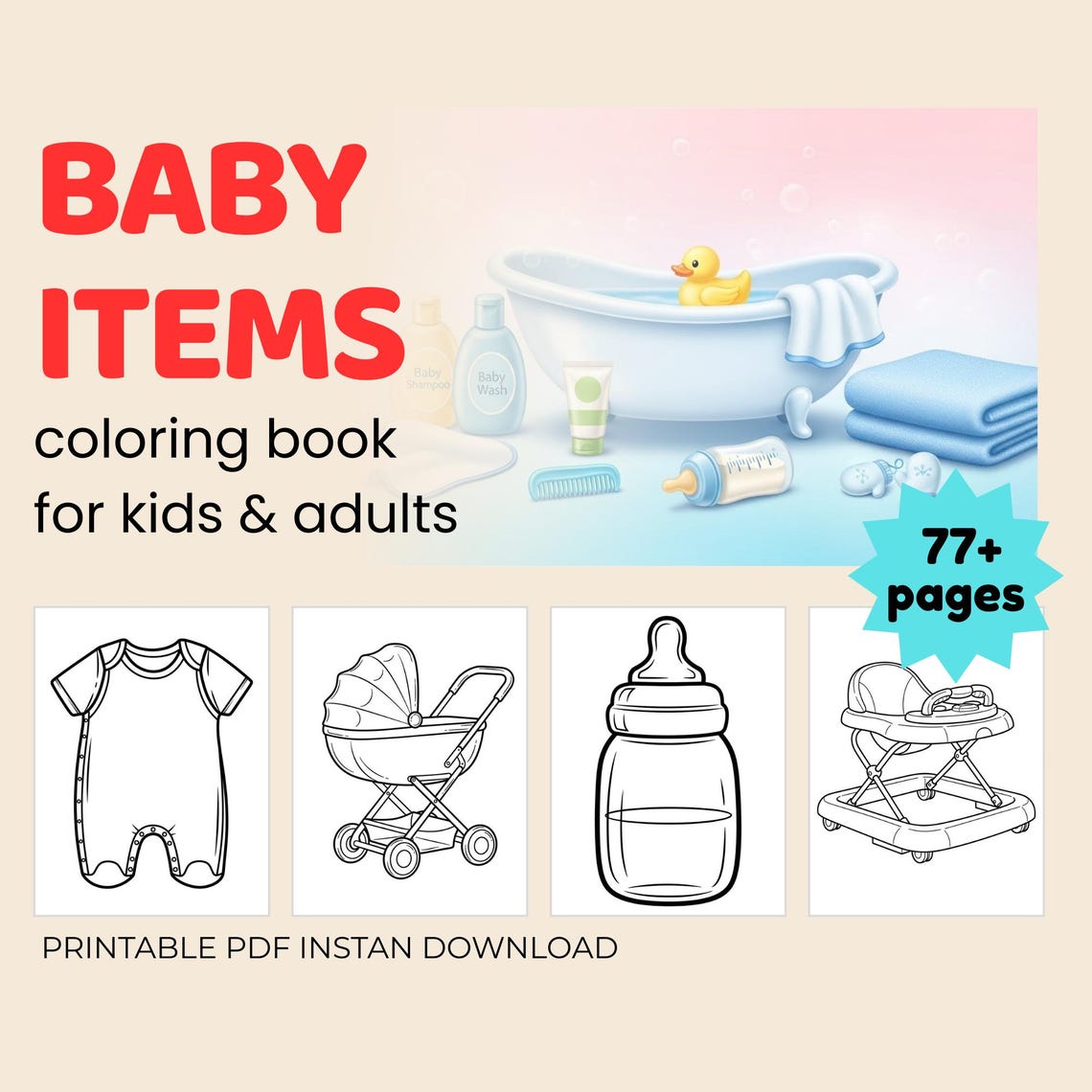 Baby Items Coloring Book – Cute Baby Line Art | 77 Printable PDF - Etsy