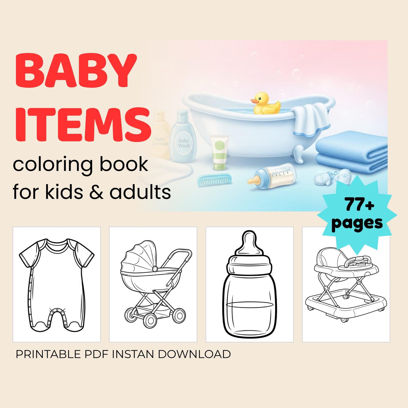 Baby Items Coloring Book – Cute Baby Line Art | 77 Printable PDF - Etsy