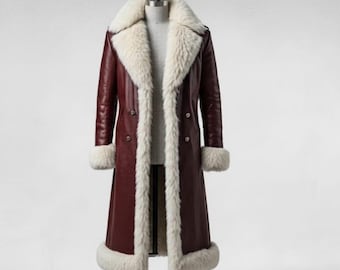Men’s Red Shearling Leather Coat | Vintage Winter Sheepskin Jacket ...