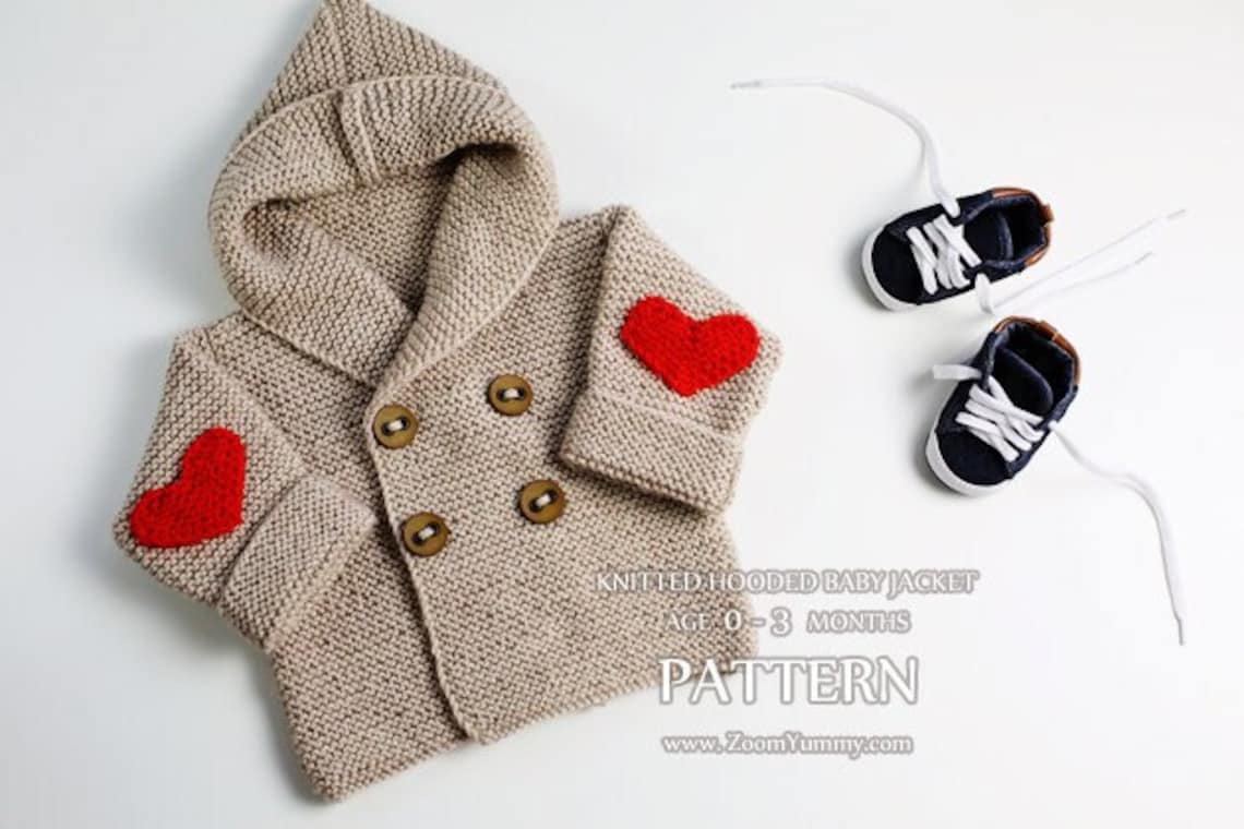 Knitting Pattern Hooded Baby Jacket Age 0-3 Months pattern - Etsy