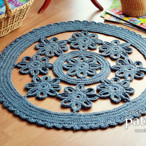 Crochet Pattern Crochet Flower Rug pattern No. 060 - Etsy