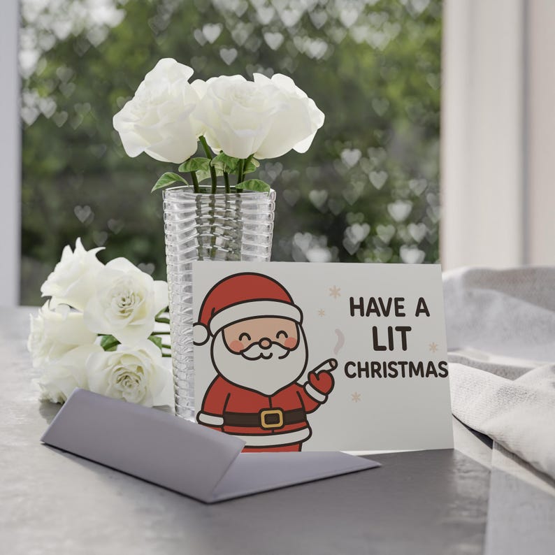 Cute Kawaii Santa Stoner Christmas Card Funny Weed Holiday Card ...