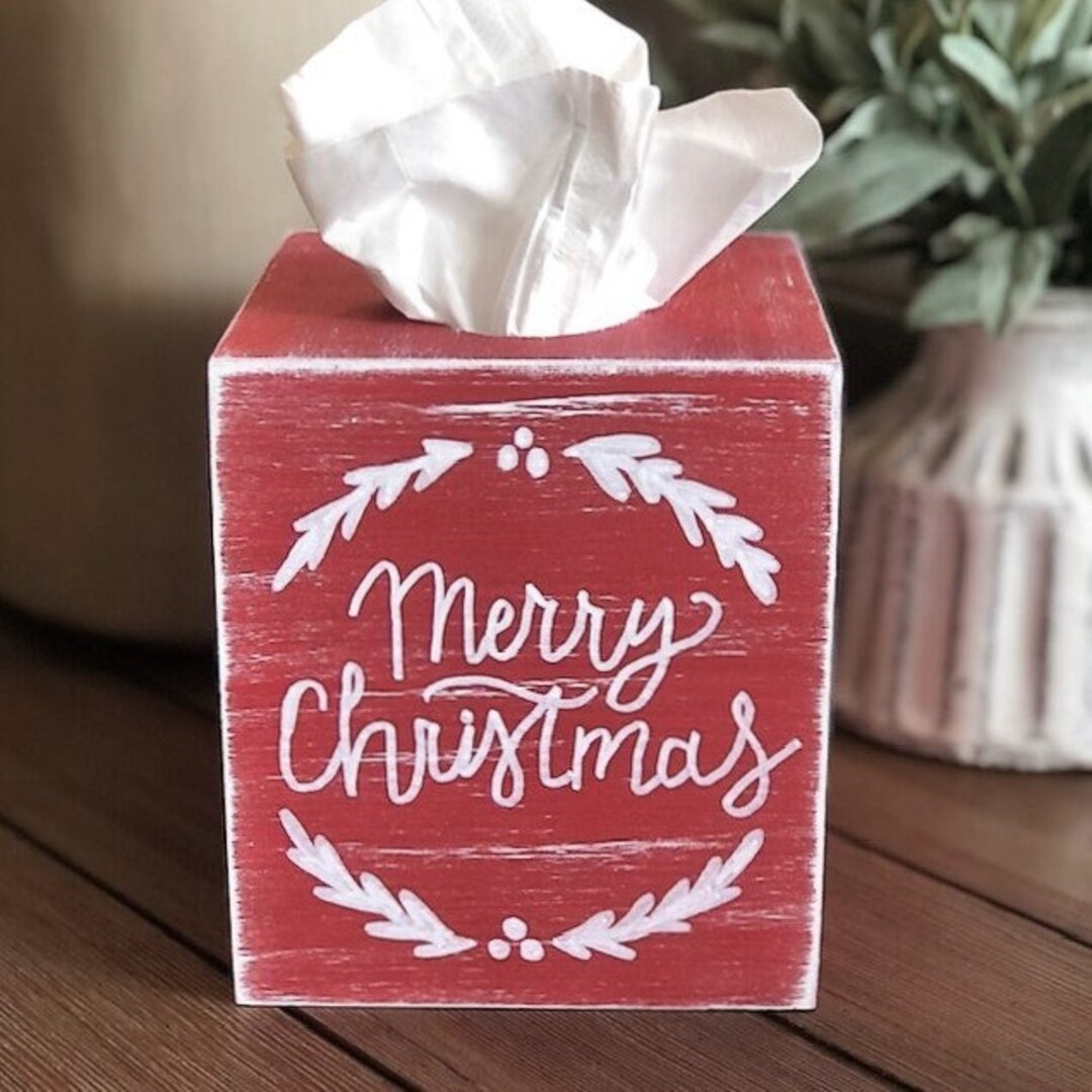 Farmhouse Christmas Tissue Box Cover Merry Christmas Rustic Tissue ...