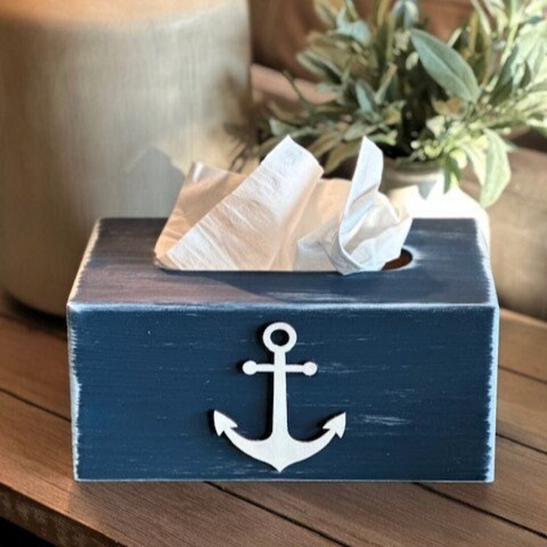 Anchor Tissue Box Cover Nautical Bathroom Rectangle Wood Tissue Box ...