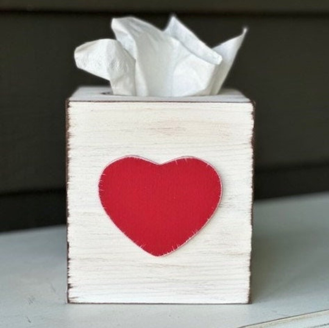 Valentine's Day Tissue Box Cover Heart Bathroom Decor Hand Painted Wood ...