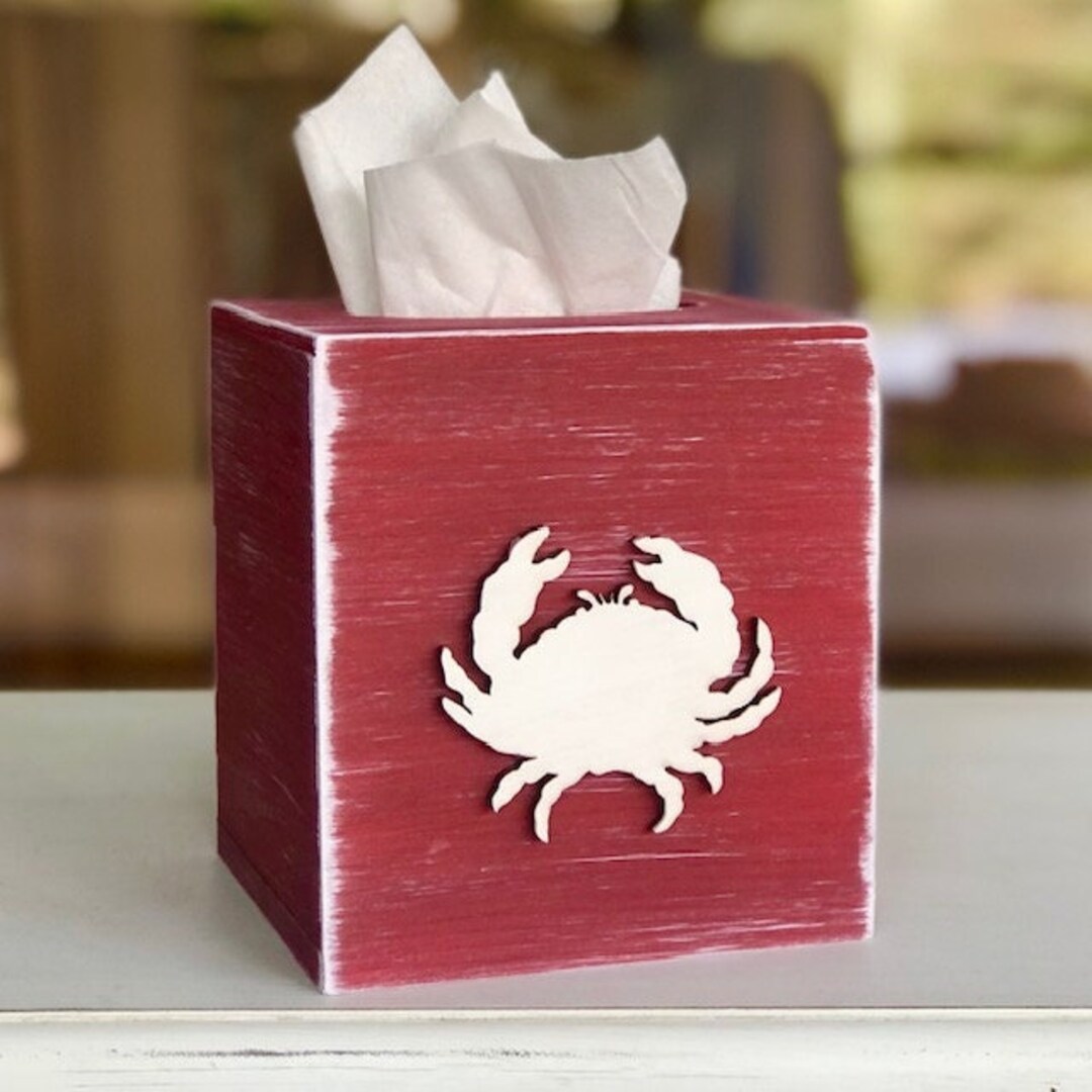 Nautical Tissue Box Cover Beach House Bathroom Square Wood Tissue Box ...