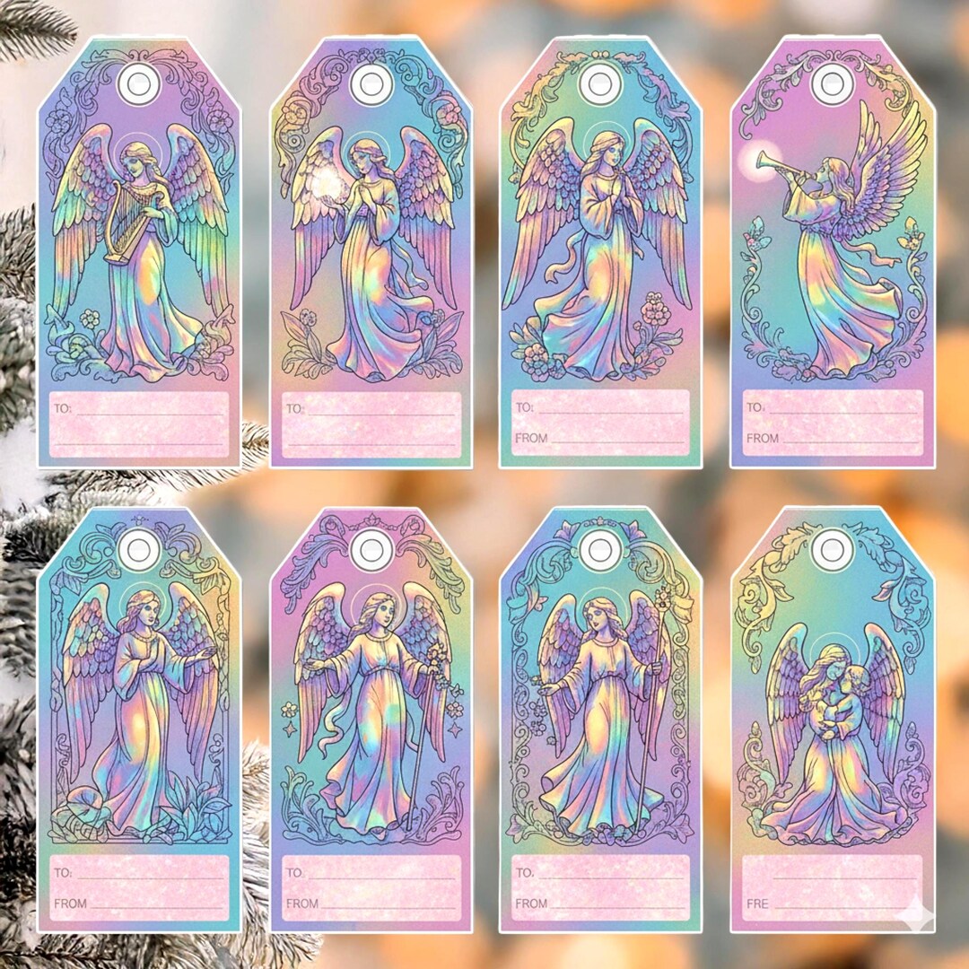 8 Printable Holographic Angel Gift Tags | Elegant To/from Present ...