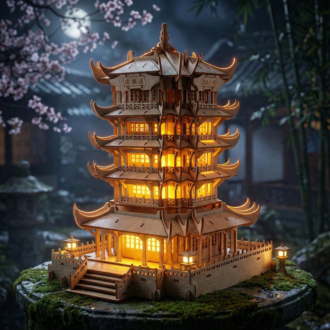 Asian Chinese Pagoda - 3D Wooden Puzzle Architecture Kit - Etsy
