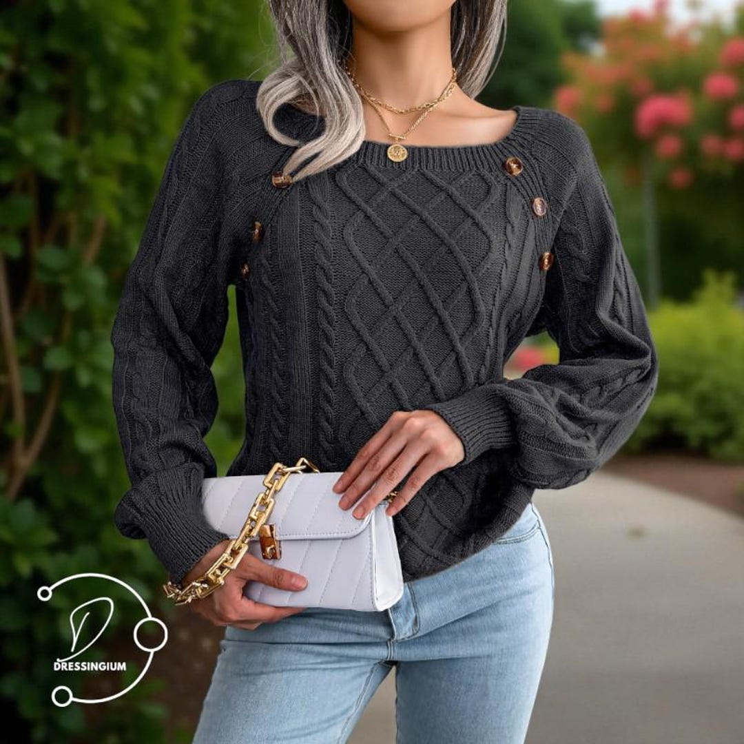 Cable Knit Button Sweater - Relaxed Fit Pullover - Etsy
