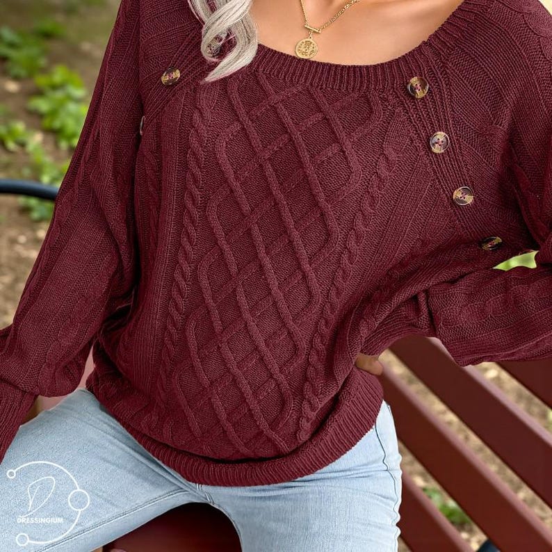 Cable Knit Button Sweater - Relaxed Fit Pullover - Etsy