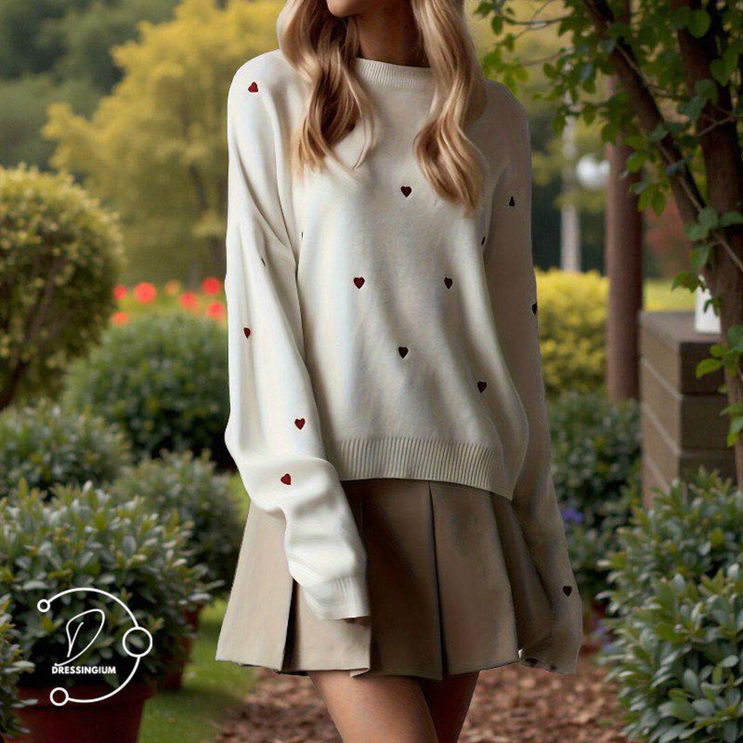 Heart Pattern Women’s Sweater – Romantic Crew Neck Jumper - Etsy