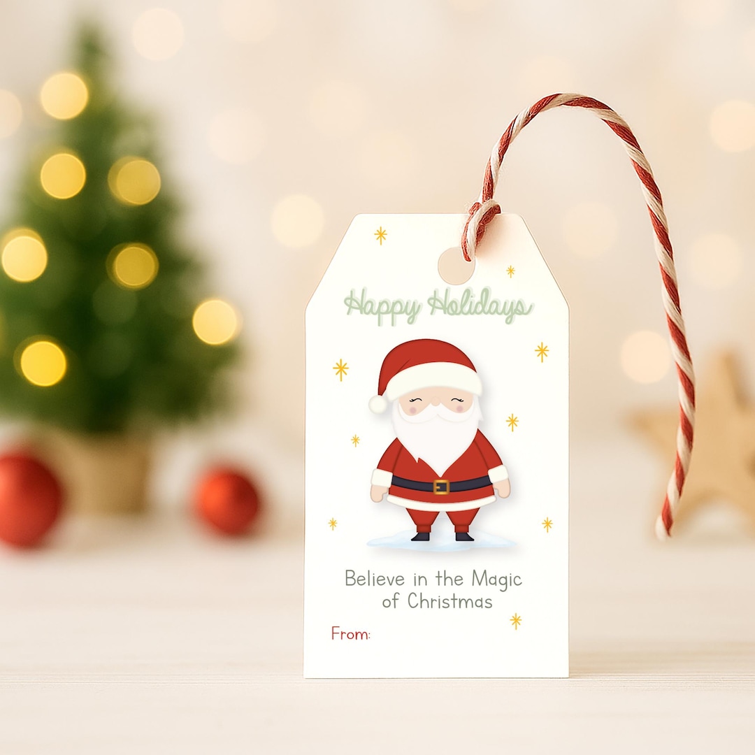 Santa Christmas Gift Tags, Printable Holiday Favor Tags (digital ...
