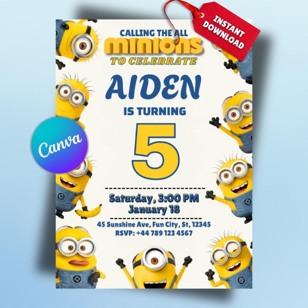 Minion Birthday Party Invitation, Digital Minions Themed Card ...