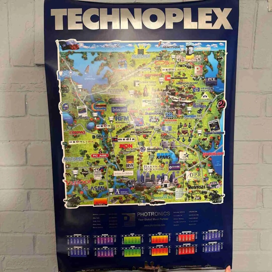 Vintage Dallas Fort Worth Technoplex Map Photronics Tech Companies ...