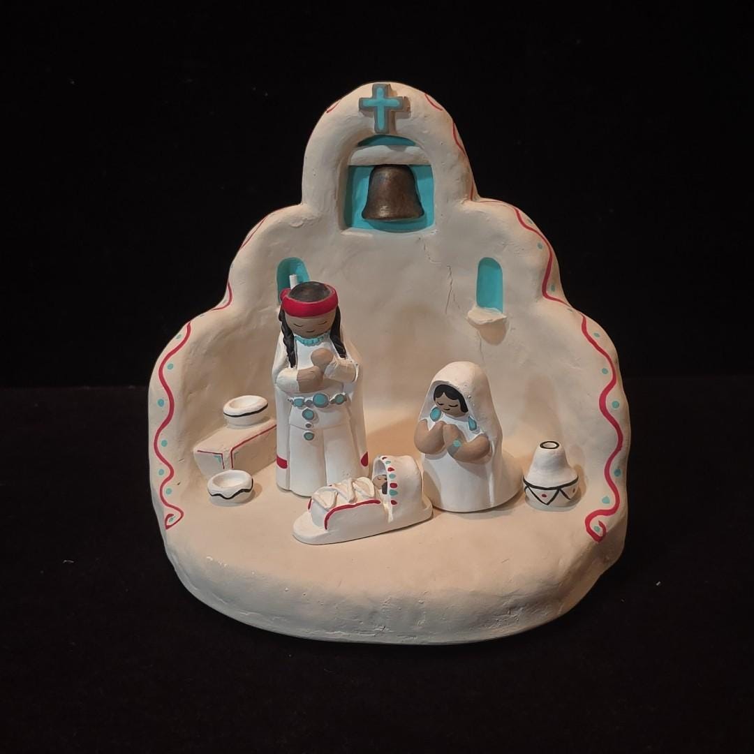Vtg 90s Cleo Teissedre Southwest Christmas Nativity Pottery Creche Holy ...