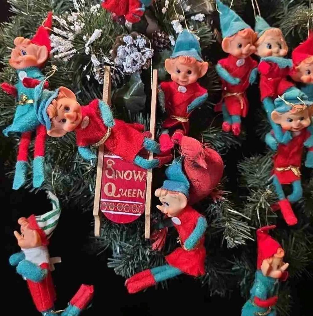 Knee Hugger Elves Christmas Ornaments Set of 13 Vintage Style Snow ...