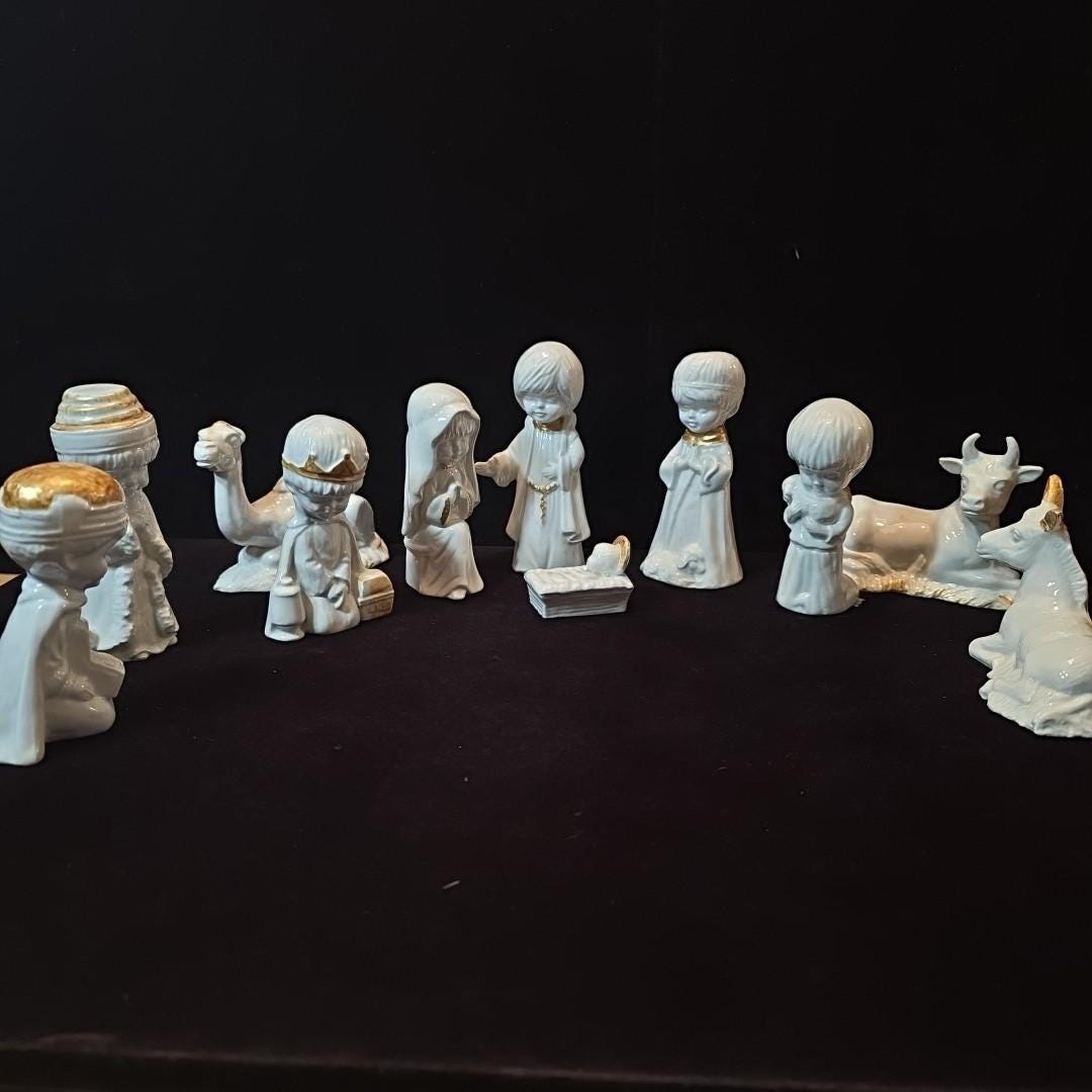 White Ceramic Bisque Nativity Set 11 Piece 1980 Duncan Enterprises ...