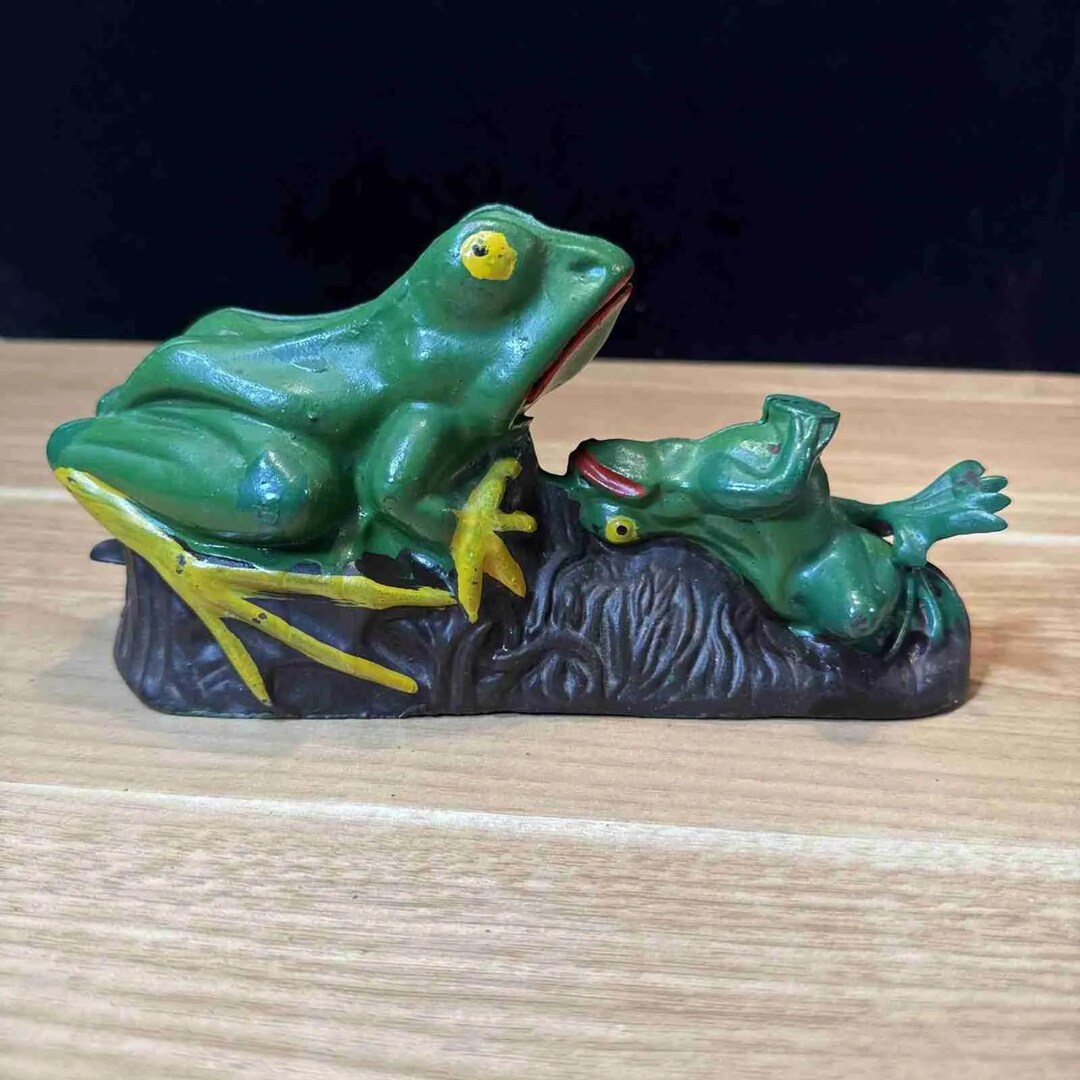 Vintage Cast Iron Mechanical Frog Coin Bank 2 Frogs Taiwan Working ...