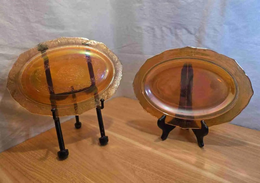 Vintage Federal Glass Madrid Oval Platter Set - Iridescent Marigold ...