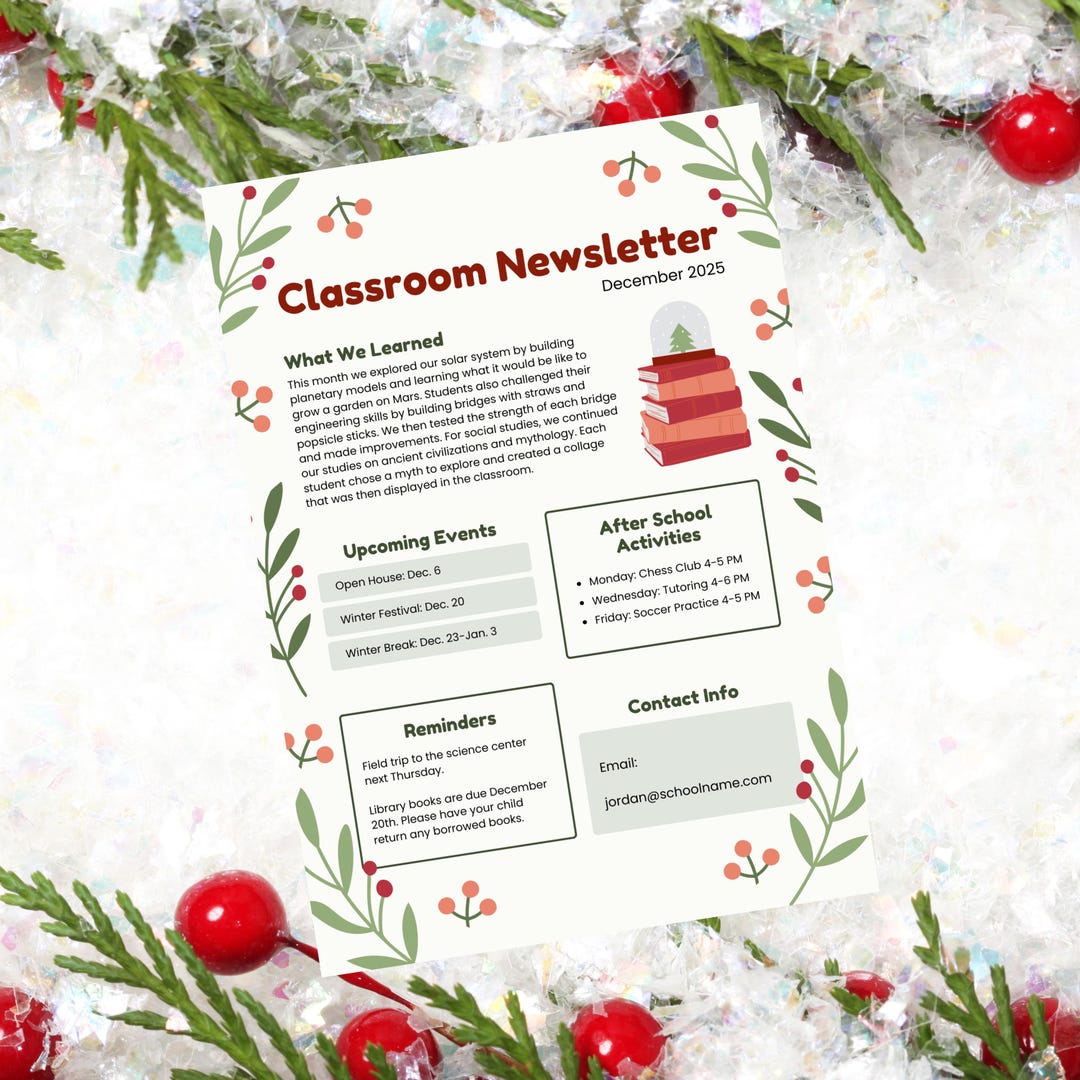 Winter School Newsletter Template | Editable December Classroom ...