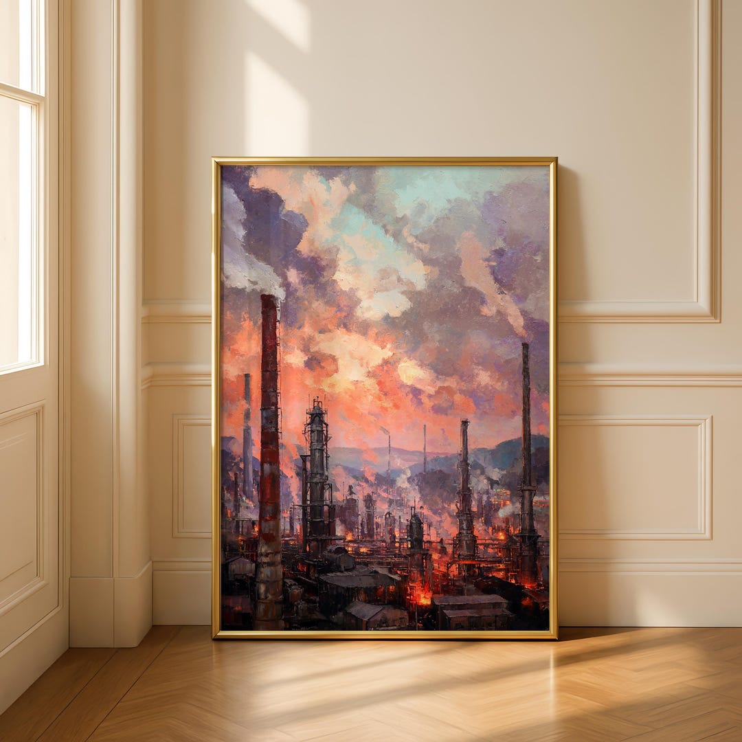 Dystopian Factory City Art Print – Moody Industrial Landscape (digital ...