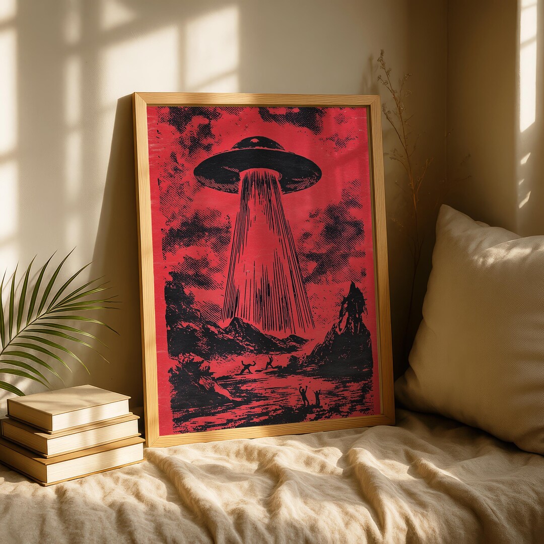 Retro Alien Abduction Art Print, 1950s Sci-fi Poster (digital Download ...