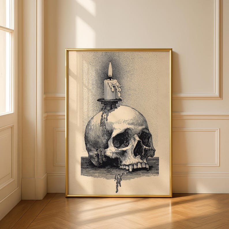 Skull and Candle Stippling Art Print – Gothic Antique Ink Drawing ...