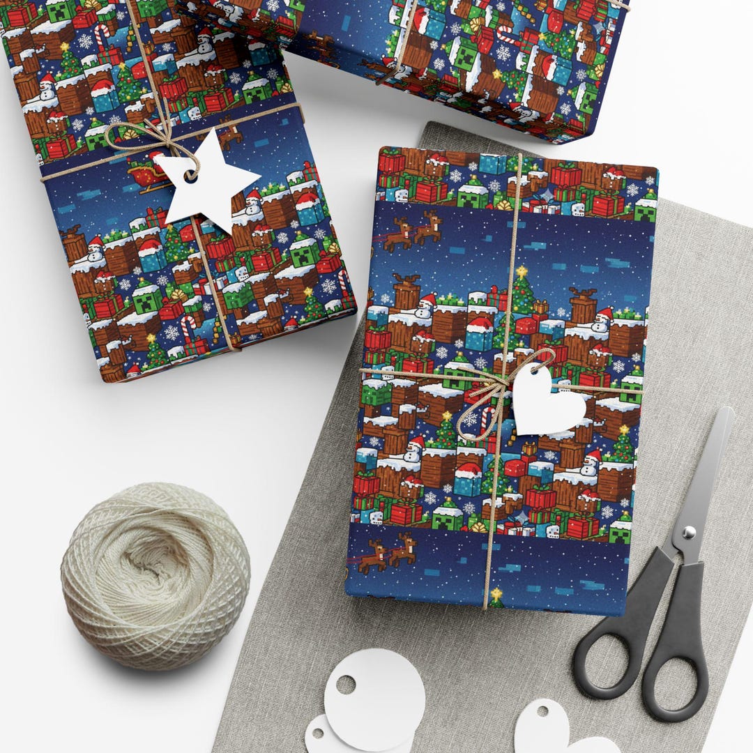 Minecraft Christmas Gift Wrap, Christmas Wrapping Paper | Festive Santa ...