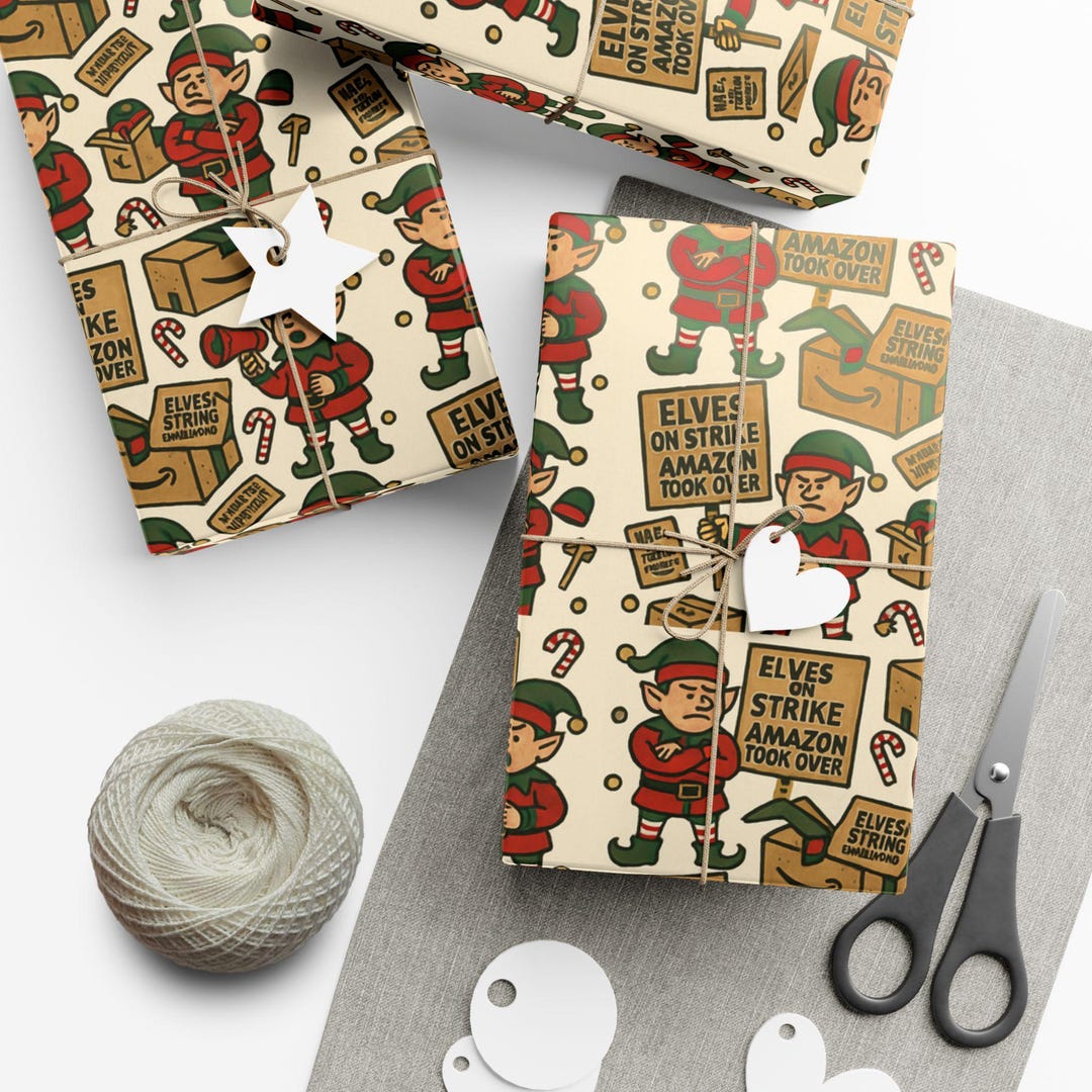 Amazon Lovers Christmas Wrapping Paper: Elves on Strike - Etsy