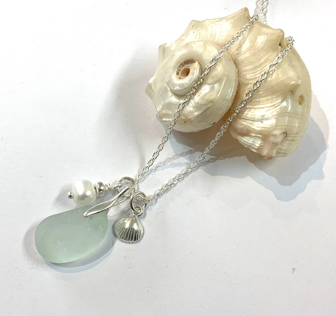 Sea Glass Necklace, Aqua Sea Glass Necklace, Sea Glass Cluster Necklace ...