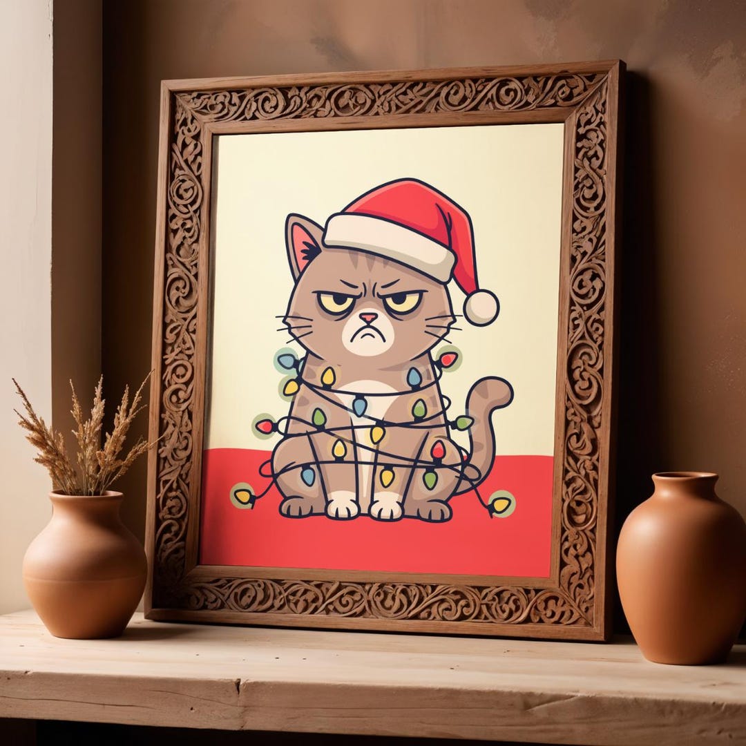 Grumpy Cat Santa Hat Printable Funny Christmas Pet Wall Art Holiday ...