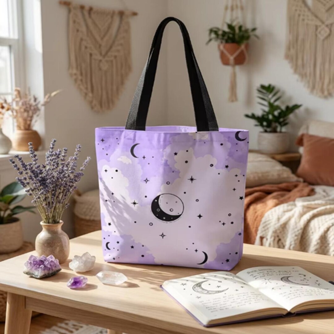 Celestial Moon Phase & Stars Tote Bag | Gift for Astrology Lovers ...