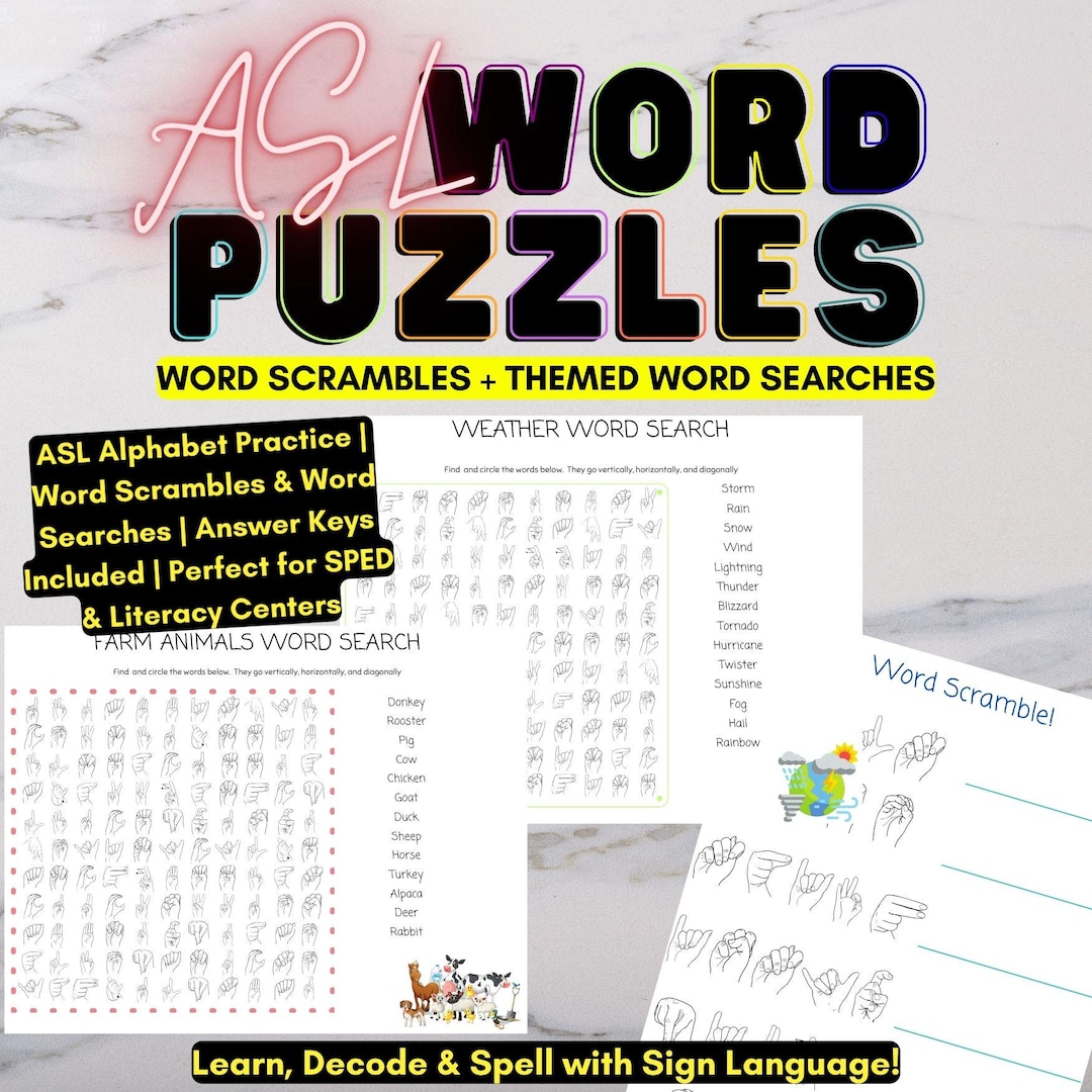 ASL Word Puzzles | Sign Language Scrambles & Searches (digital Download ...
