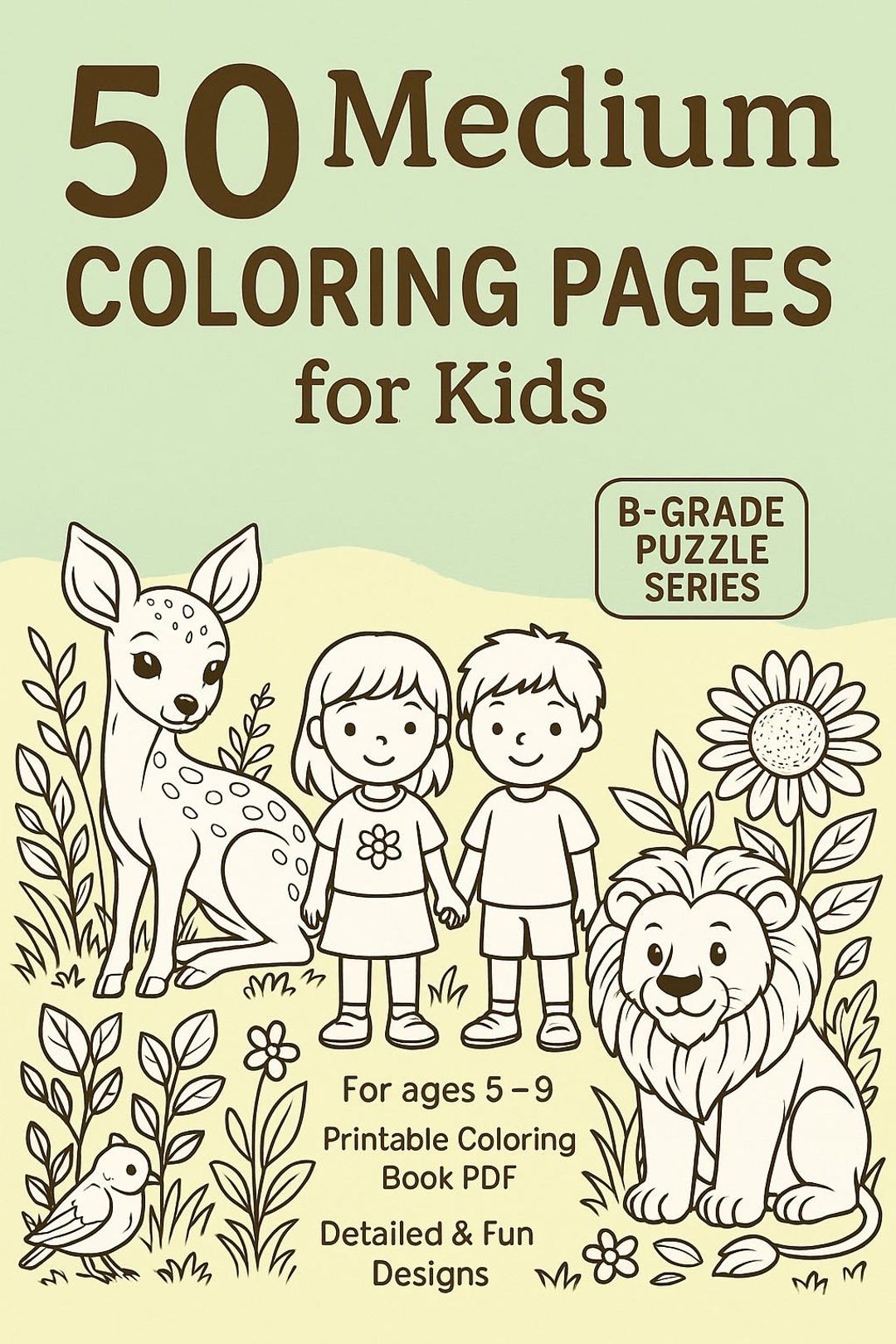 50 Medium Coloring Pages for Kids | B-grade Puzzle Series | Printable ...