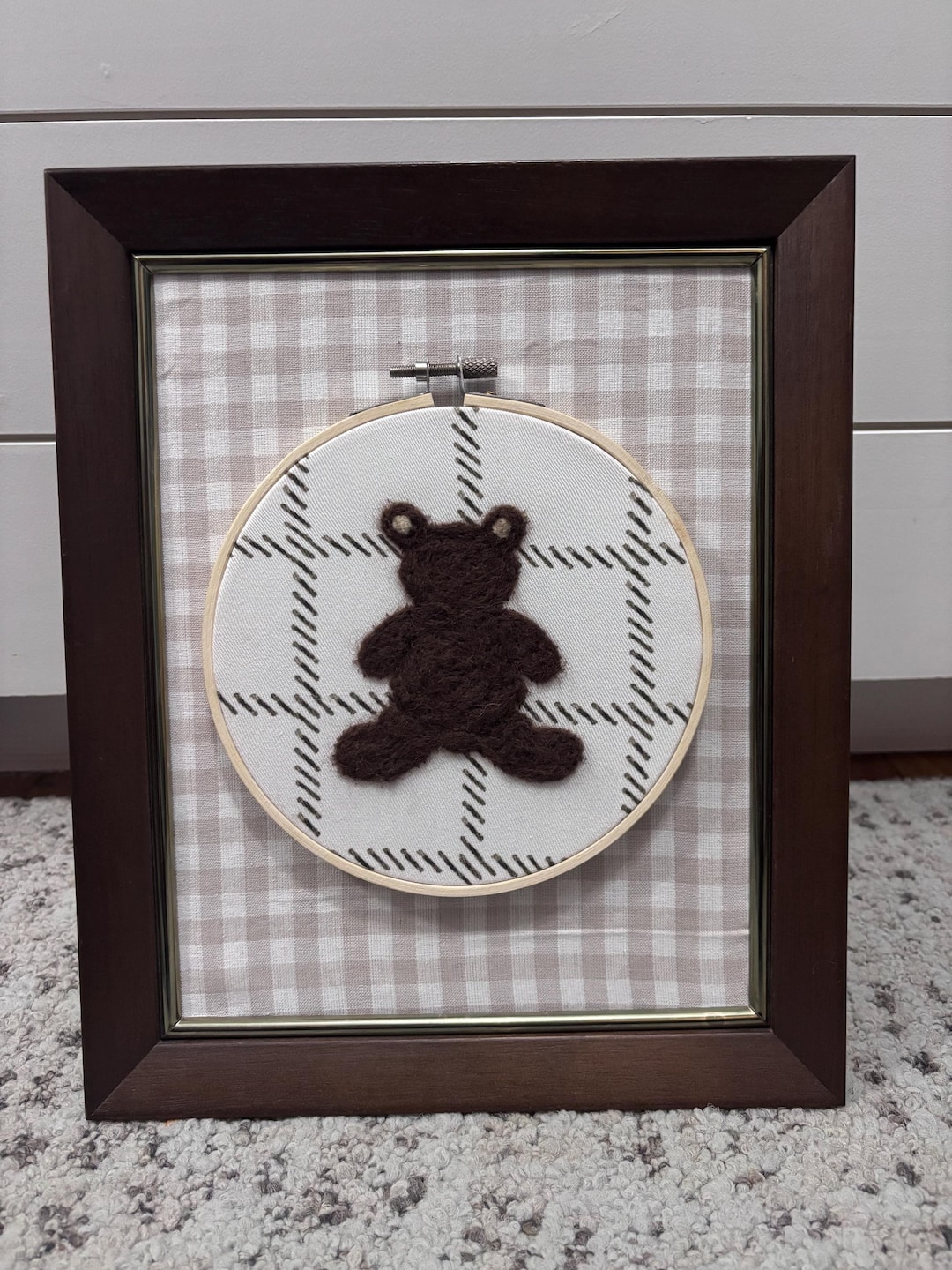 Teddy Bear Embroidery Framed Nursery Wall Art or Shelf Decor Handmade ...