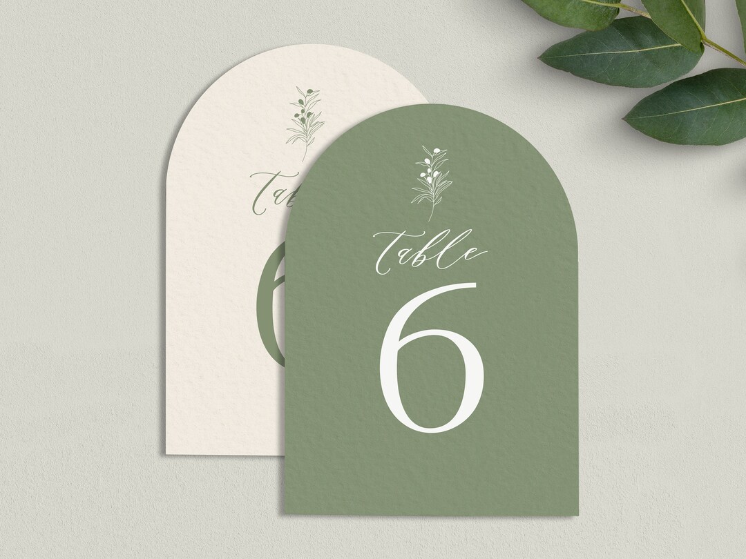 Ettie Arch Wedding Table Number Pack Olive Green Arch Shaped Table ...
