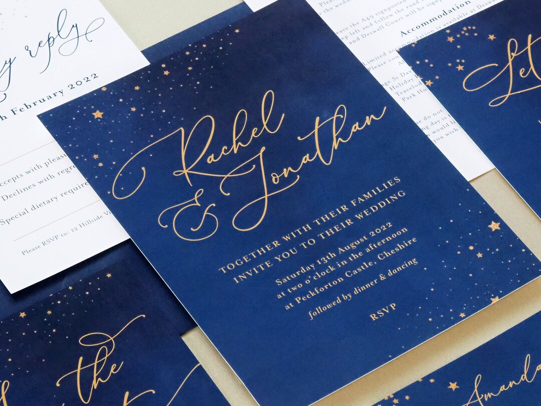 Celeste Wedding Invitations and Stationery - Celestial - Navy and Gold ...