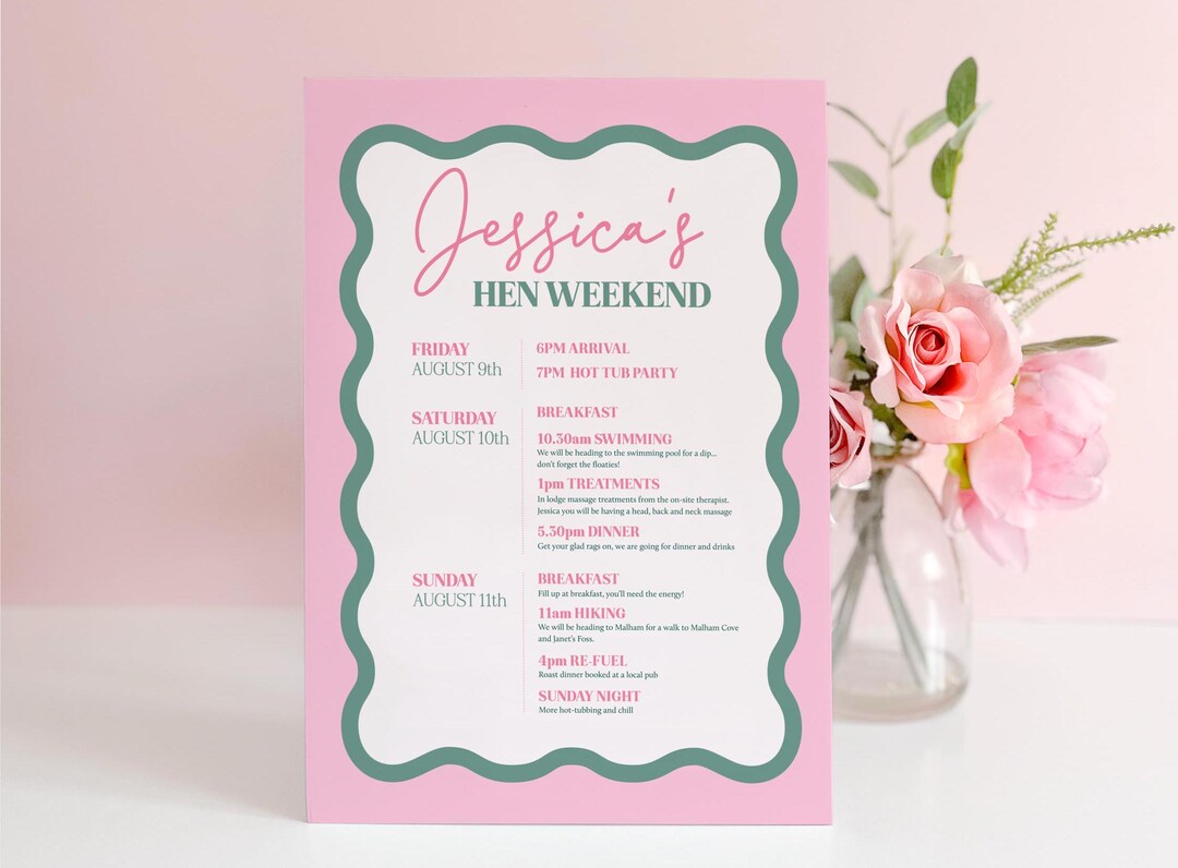 Hen Party Itinerary Welcome Sign Hen Party Program Sign Wedding Hen ...