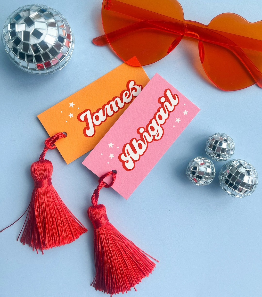 Retro 1970s Disco Wedding Place Cards - Tassel Place Cards - Wedding ...