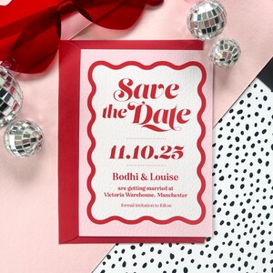 Megan Retro Wedding Save the Date Cards - Red and Pink Vintage Wedding ...