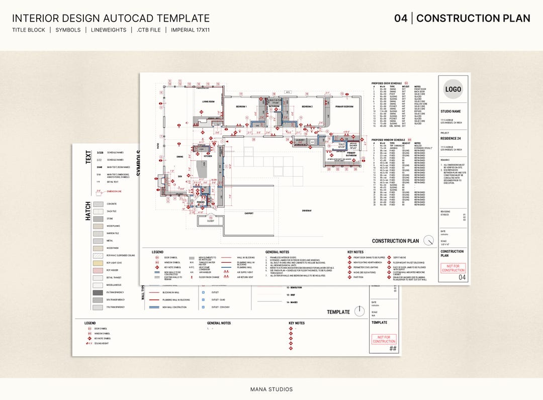 CONSTRUCTION PLAN 17x11 | Interior Design Autocad Plan Template - Etsy