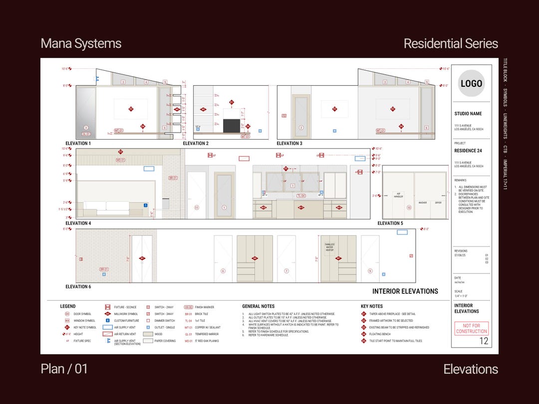 INTERIOR ELEVATIONS 17x11 | Interior Design Autocad Template - Etsy