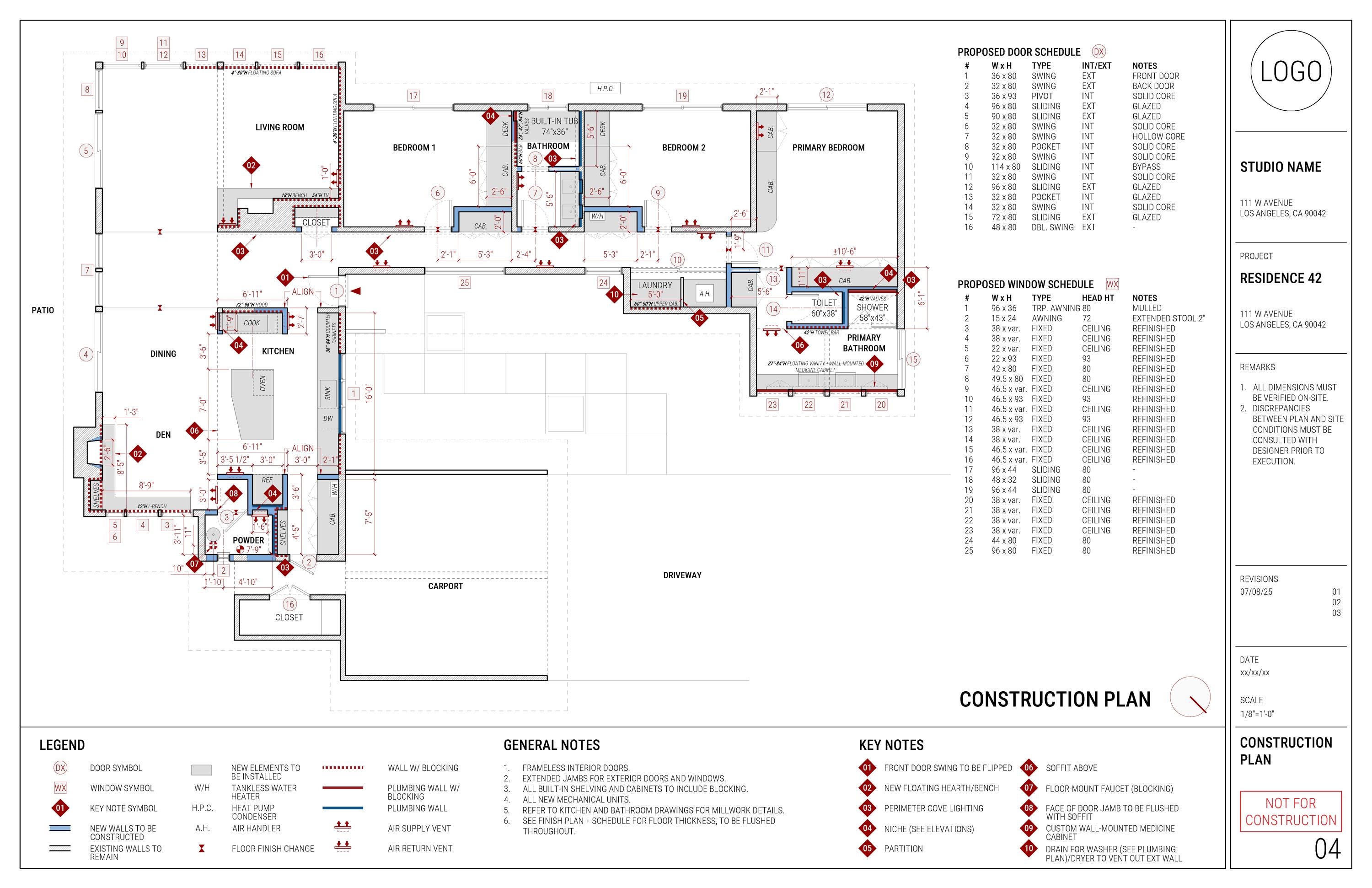 CONSTRUCTION PLAN 17x11 | Interior Design Autocad Plan Template - Etsy