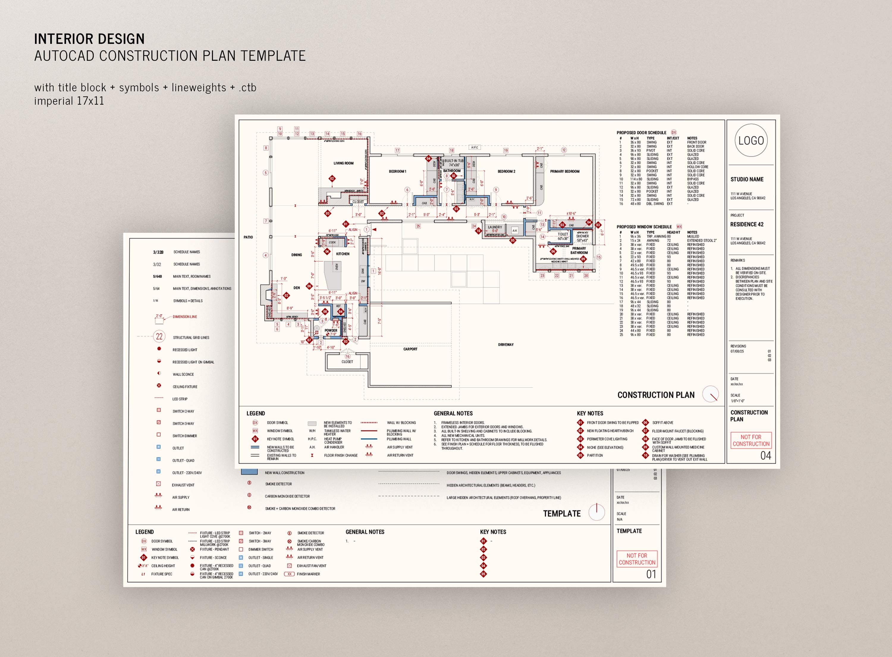 CONSTRUCTION PLAN 17x11 | Interior Design Autocad Plan Template - Etsy