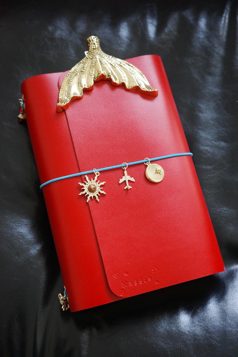 Trifold Italian Leather Journal With Charms, Custom Premium Vegetable ...