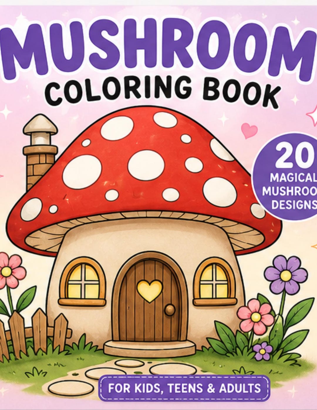 Mushroom Coloring Book, Kawaii Fantasy Cottagecore Pages (20 PDF ...