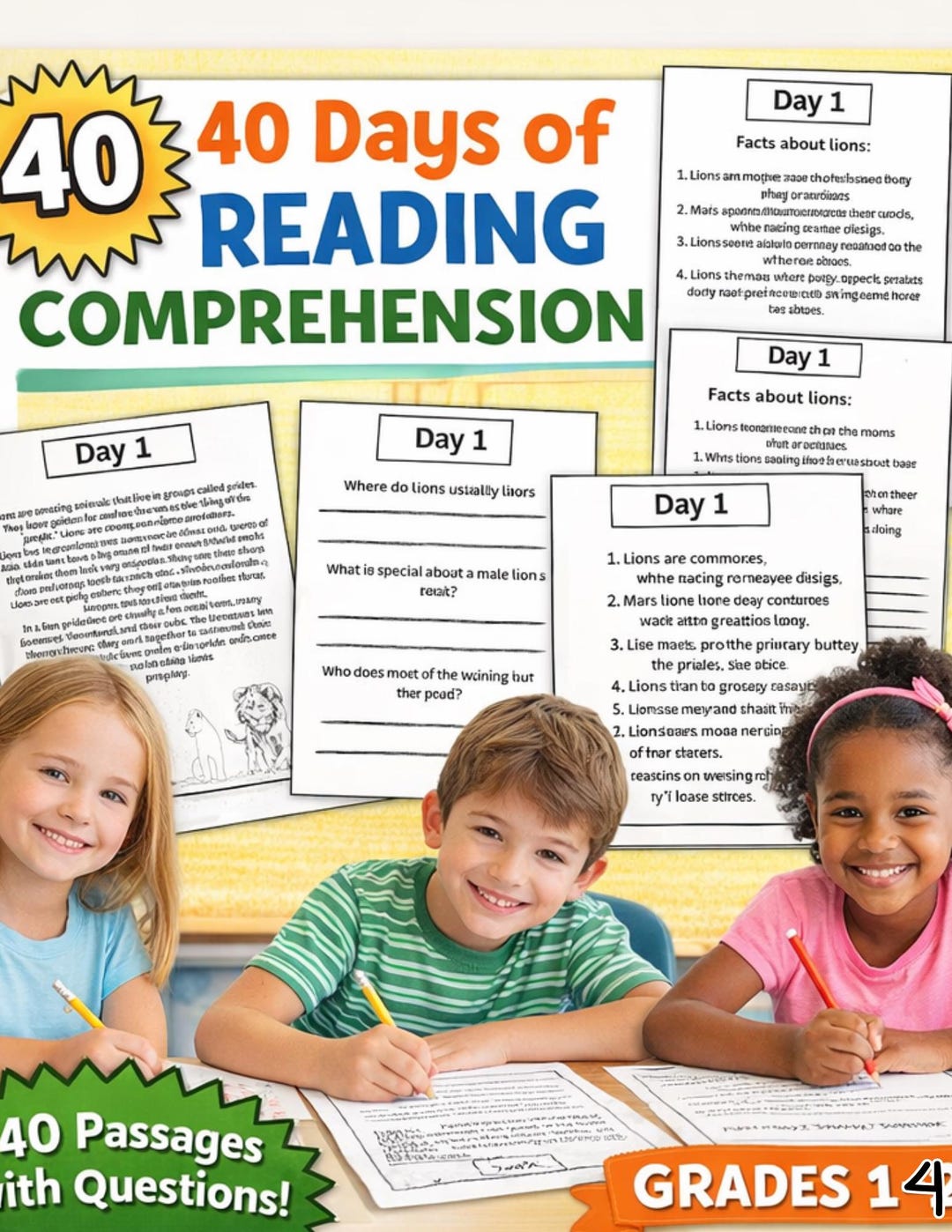 Reading Comprehension Forty Days of Forty Passages First- Fourth Grade ...