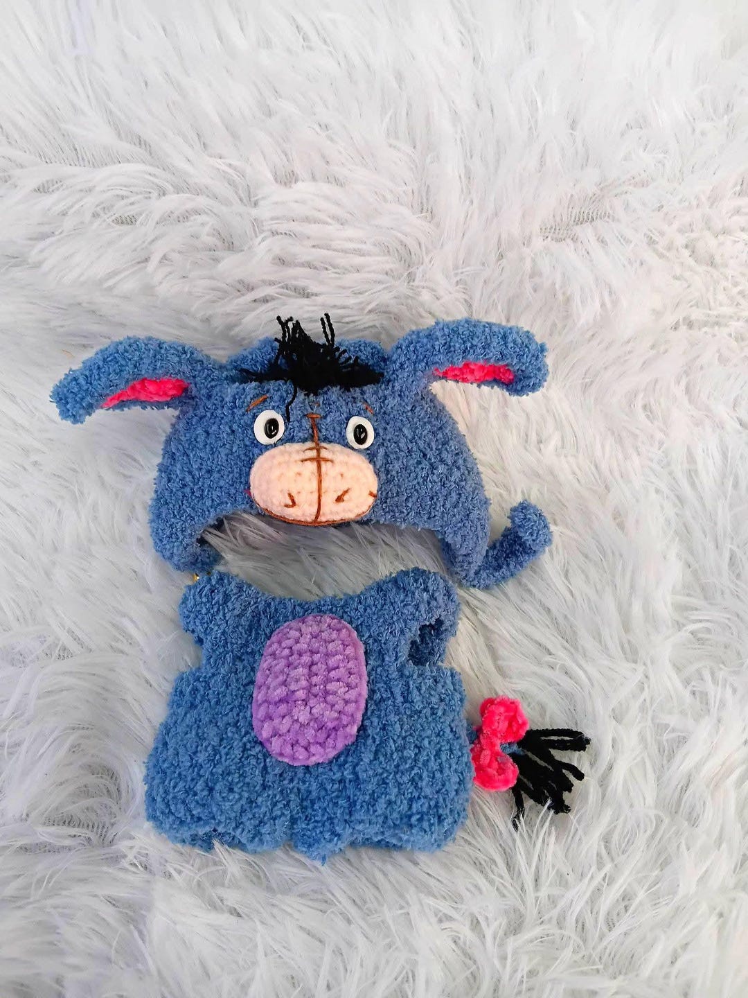 Hand-knitted Eeyore Inspired Doll Outfit, 17cm Doll Clothes - Etsy