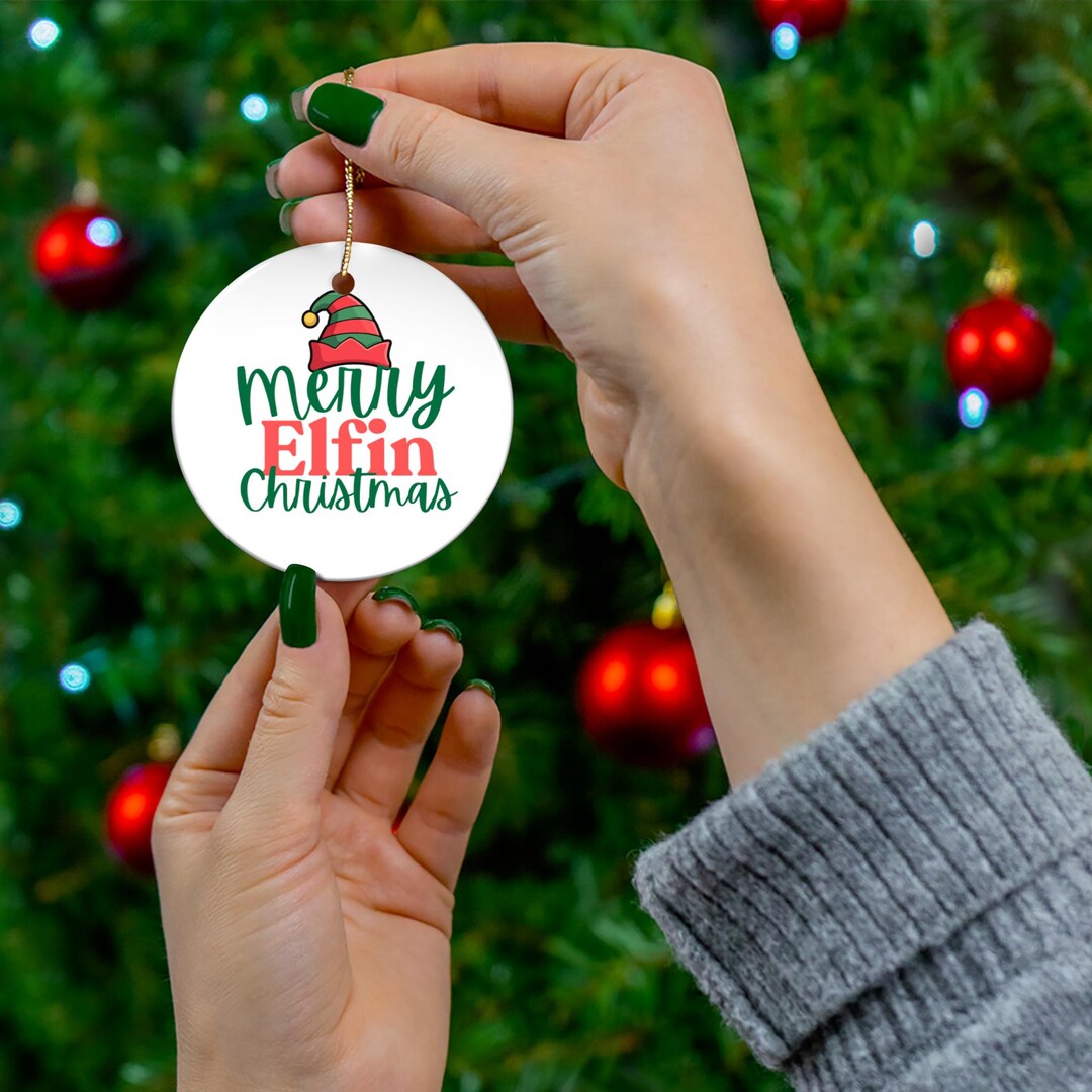 Merry Elfin Christmas Ceramic Ornament | Star Holiday Decoration - Etsy