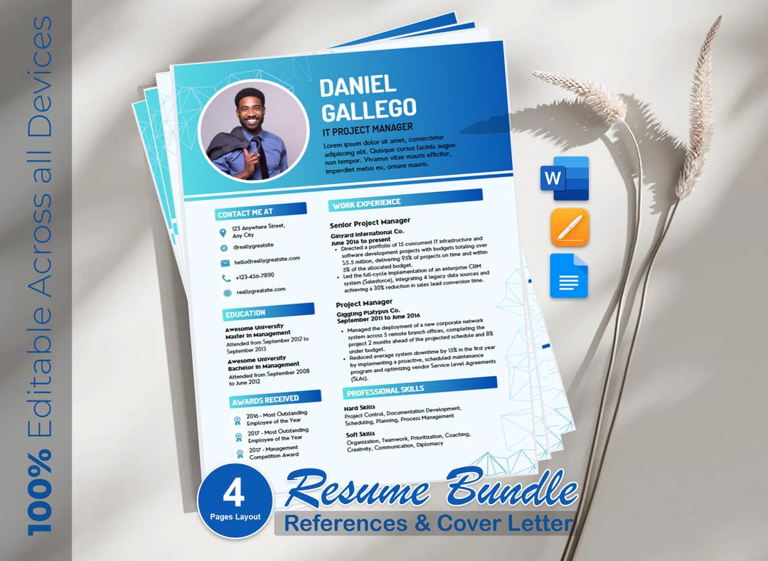 Professional Resume Template Modern Cvs, Cover Letters for Word, Pages ...